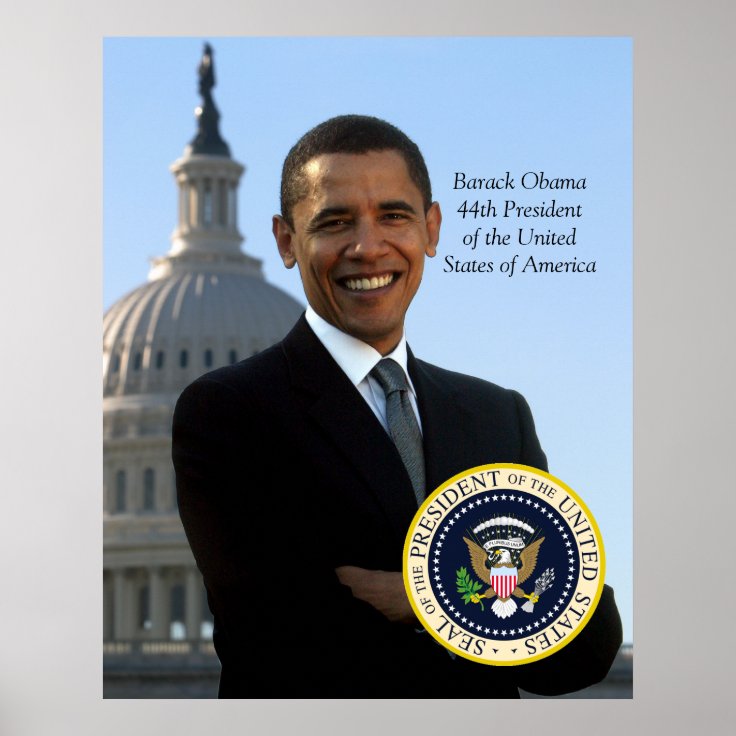 Barack Obama 44 Pres Portrait & Official Pres Seal Poster | Zazzle