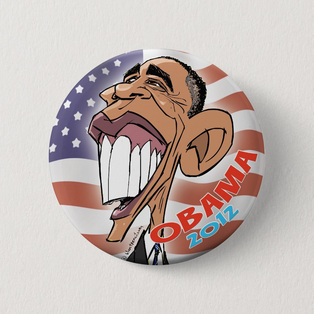 Barack Obama Cartoon Caricature Button | Zazzle