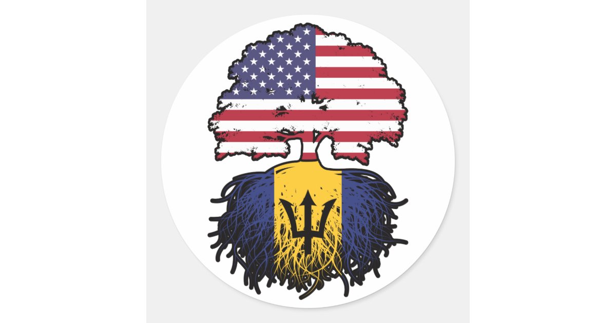 Barbados Barbadian American USA Tree Roots Flag Classic Round Sticker ...