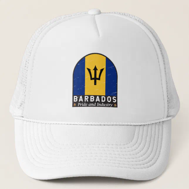 Barbados Flag Emblem Distressed Vintage Trucker Hat | Zazzle