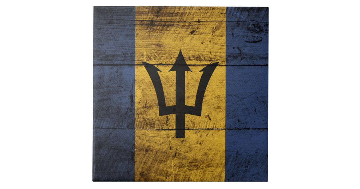 Barbados Flag on Old Wood Grain Ceramic Tile | Zazzle