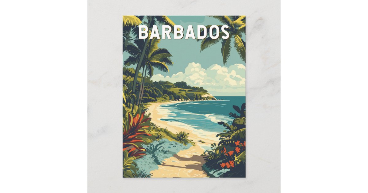 Barbados Illustration Travel Art Vintage Postcard | Zazzle