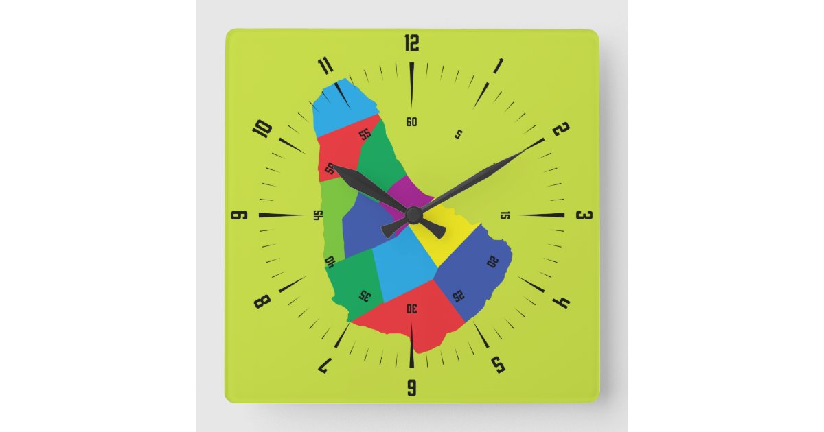 Barbados Map Square Wall Clock | Zazzle
