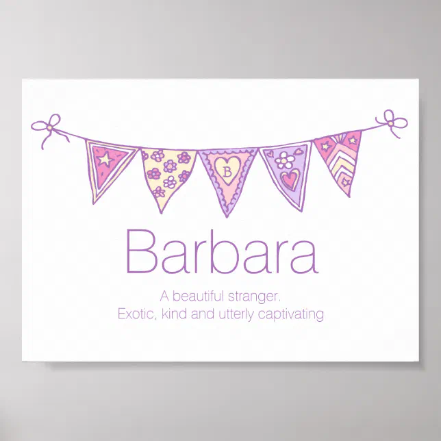 Barbara name meaning purple pink flag bunting poster | Zazzle