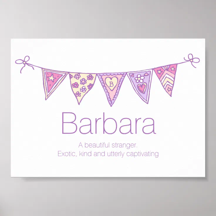 Barbara name meaning purple pink flag bunting poster | Zazzle