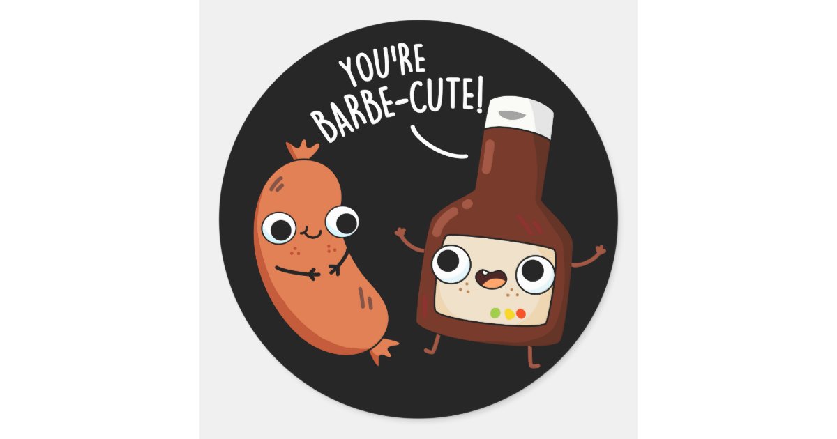 Barbe-cute Funny Barbecue Pun Dark BG Classic Round Sticker | Zazzle