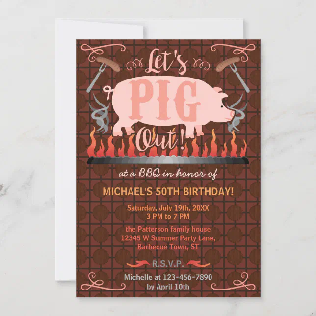 Barbecue BBQ Funny Pig Summer Birthday Party Invitation | Zazzle