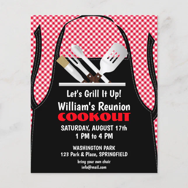 Barbecue Cookout Reunion Fast Food Gingham Flyer | Zazzle