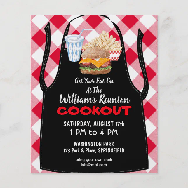 Barbecue Cookout Reunion Fast Food Gingham Flyer | Zazzle
