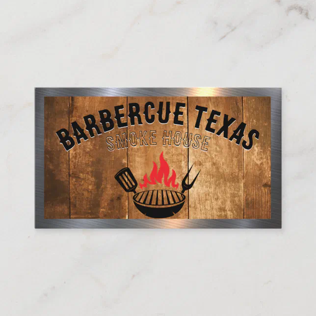 Barbecue Grill Fire Logo | Wood and Metal Business Card | Zazzle