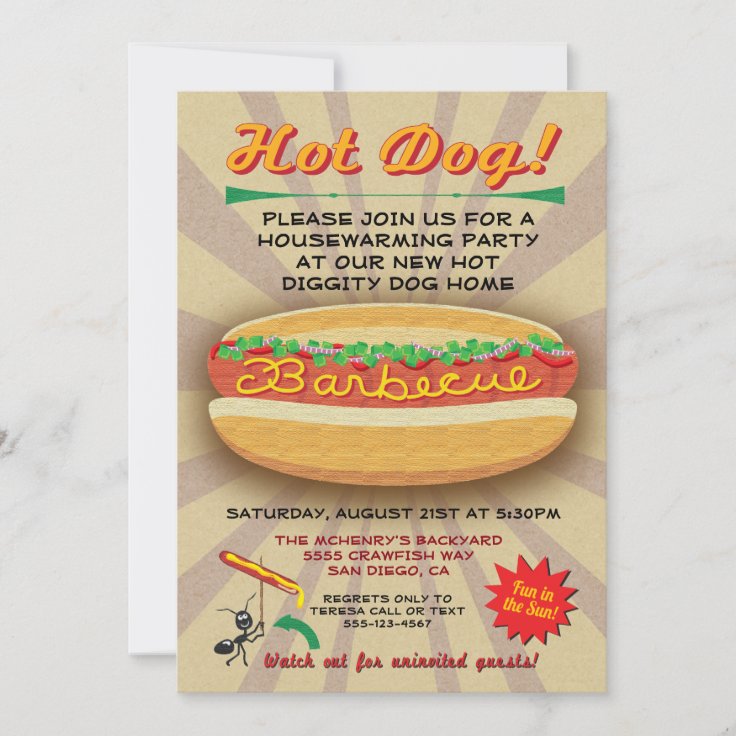 Barbecue Housewarming Hot dog party invitation | Zazzle
