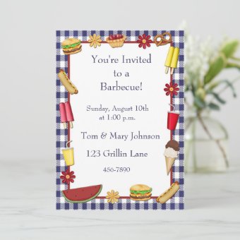 Barbecue Picnic Border Blue Invitation | Zazzle