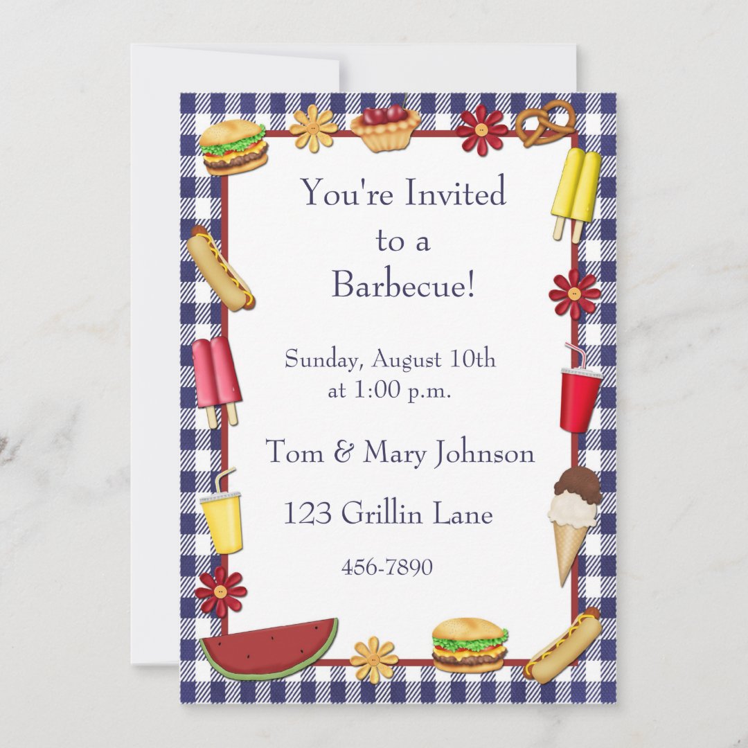 Barbecue Picnic Border Blue Invitation | Zazzle