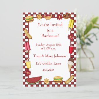 Barbecue Picnic Border Red Invitation | Zazzle