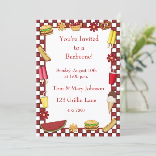 Barbecue Picnic Border Red Invitation | Zazzle