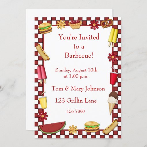 Barbecue Picnic Border Red Invitation | Zazzle