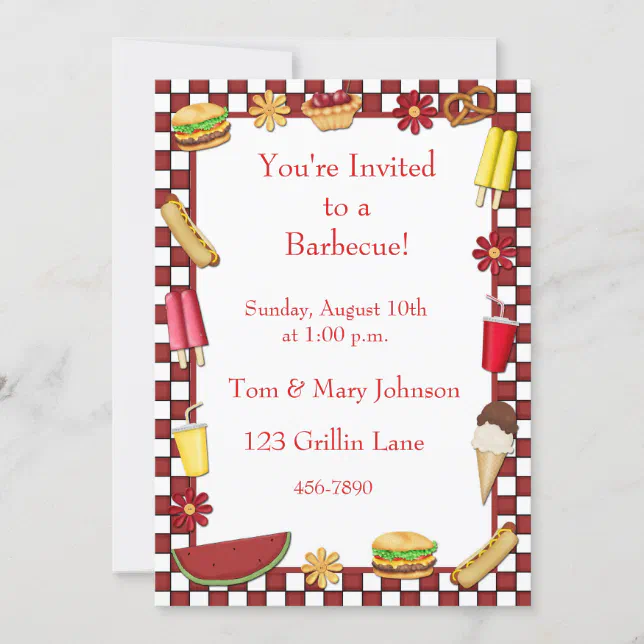 Barbecue Picnic Border Red Invitation | Zazzle