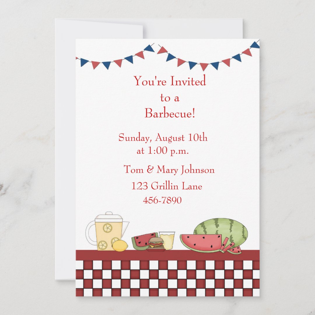 Barbecue Picnic Checkered Border Invitation | Zazzle