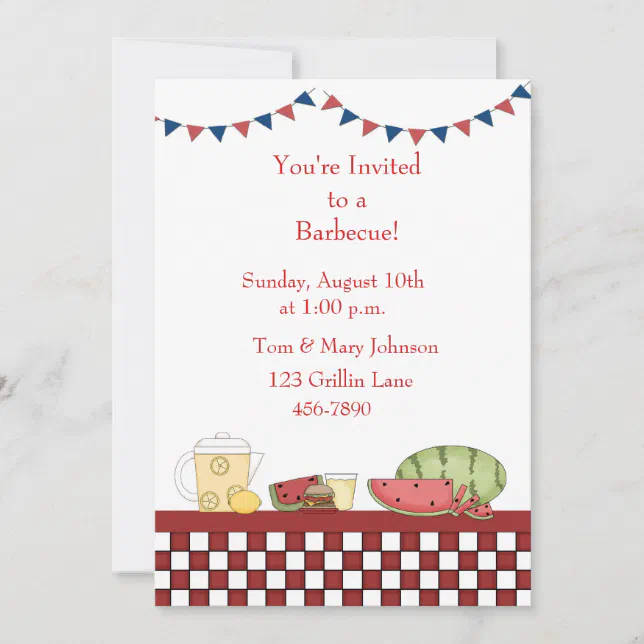 Barbecue Picnic Checkered Border Invitation | Zazzle