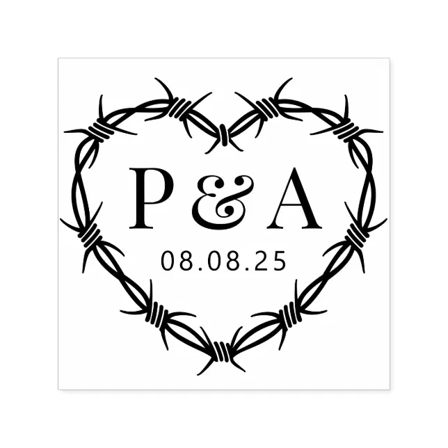 Barbed Wire Frame Heart Wedding Initial Monogram Self-inking Stamp | Zazzle