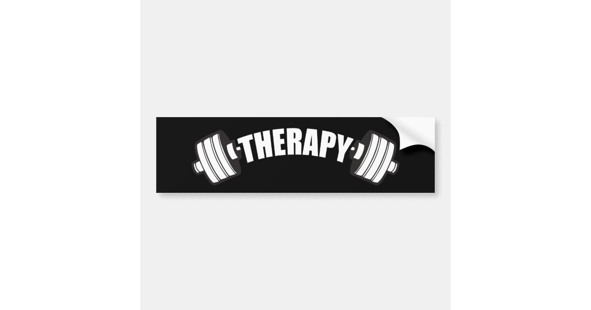 Barbell - THERAPY - Workout Inspirational Bumper Sticker | Zazzle