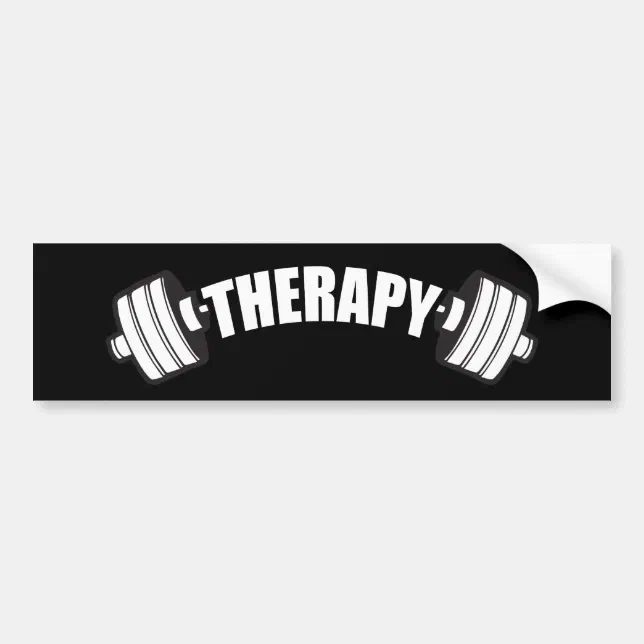 Barbell - THERAPY - Workout Inspirational Bumper Sticker | Zazzle