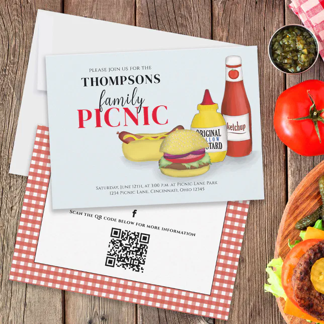 Barbeque Casual Picnic Family Reunion Hamburger Invitation | Zazzle