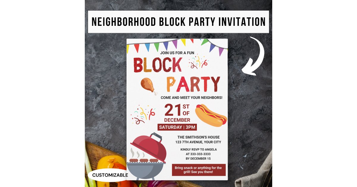 Barbeque Snack Picnic Fun Neighbor Block Party Invitation | Zazzle
