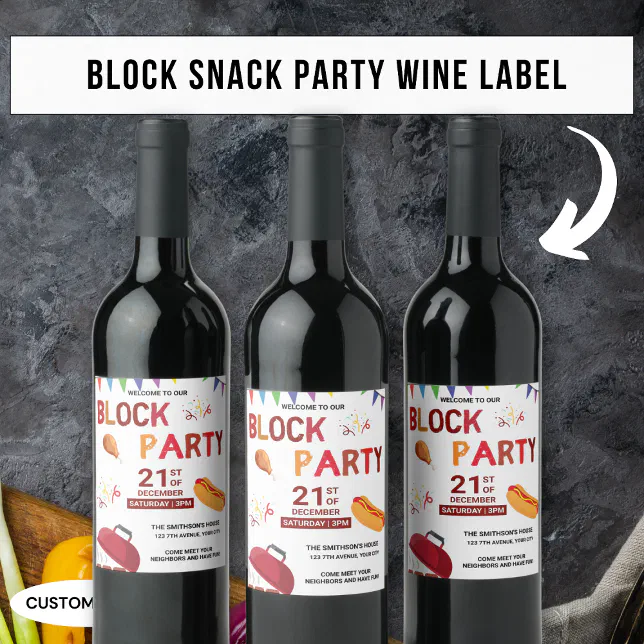 Barbeque Snack Picnic Fun Neighbor Block Party Wine Label | Zazzle