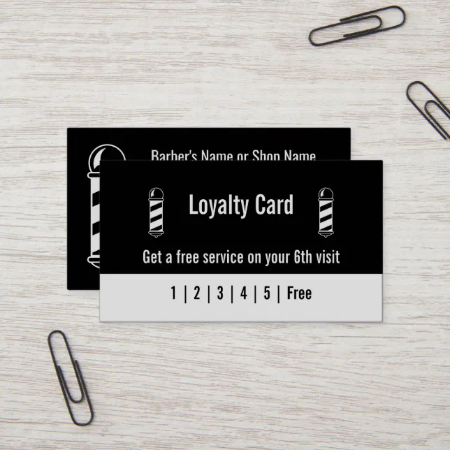 Barber Black and White Loyalty Card Template | Zazzle