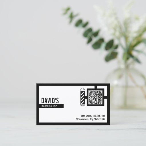 Barber Bold Border QR Code Barbershop Business Card | Zazzle