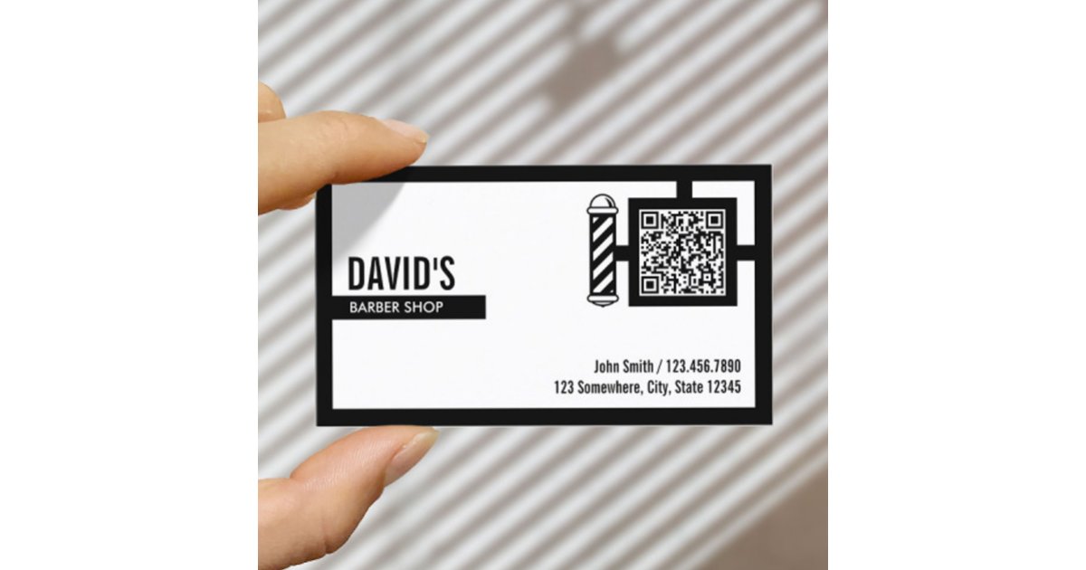 Barber Bold Border QR Code Barbershop Business Card | Zazzle