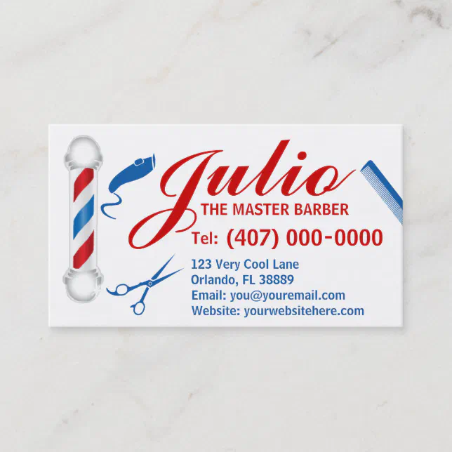 Barber Business Card Design (Customizable, pole) | Zazzle