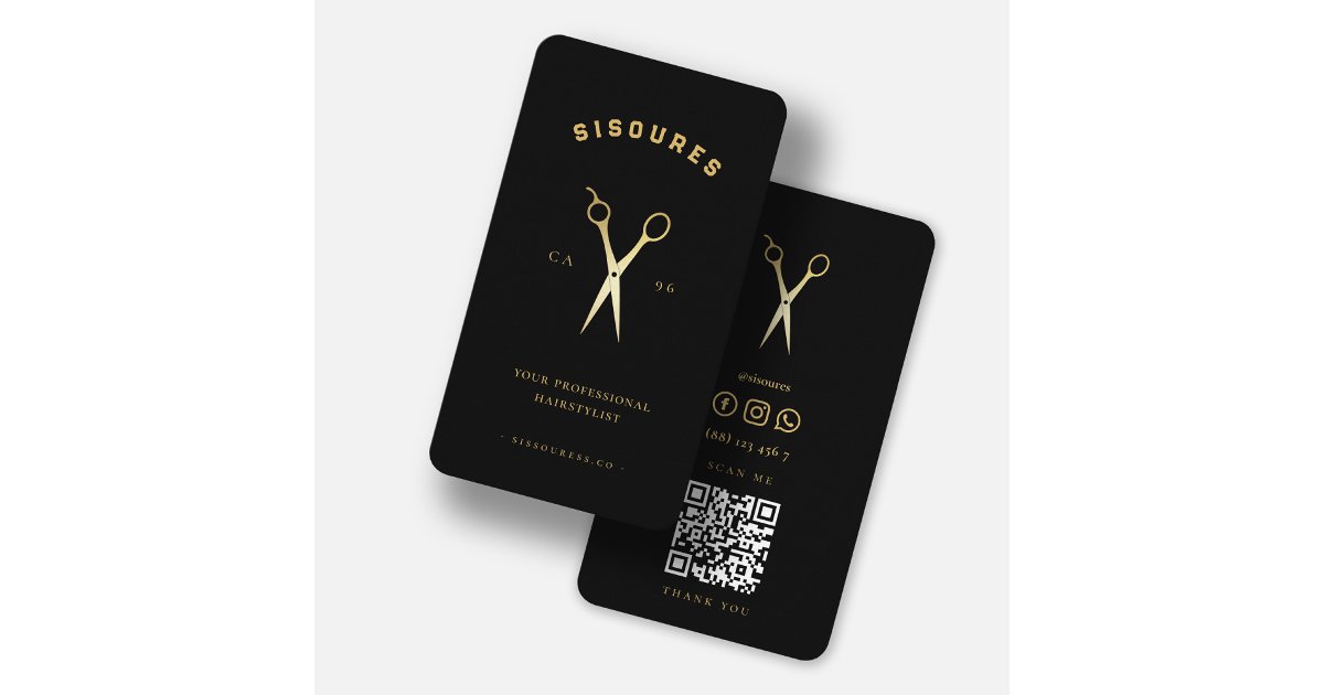 Barber Gold Scissors Hairstylist Barbershop Black Business Card | Zazzle
