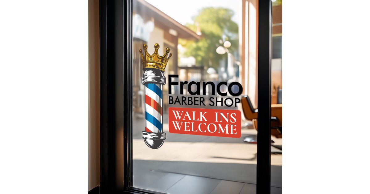 Barber Hair Shop King Crown Barber Pole Hair Salon Window Cling | Zazzle