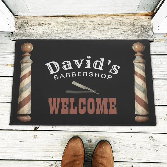 Barber Hair Stylist Barbershop Welcome Doormat | Zazzle