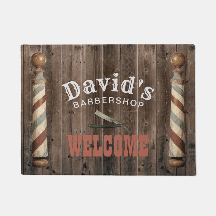 Barber Hair Stylist Barbershop Welcome Rustic Wood Doormat | Zazzle.com