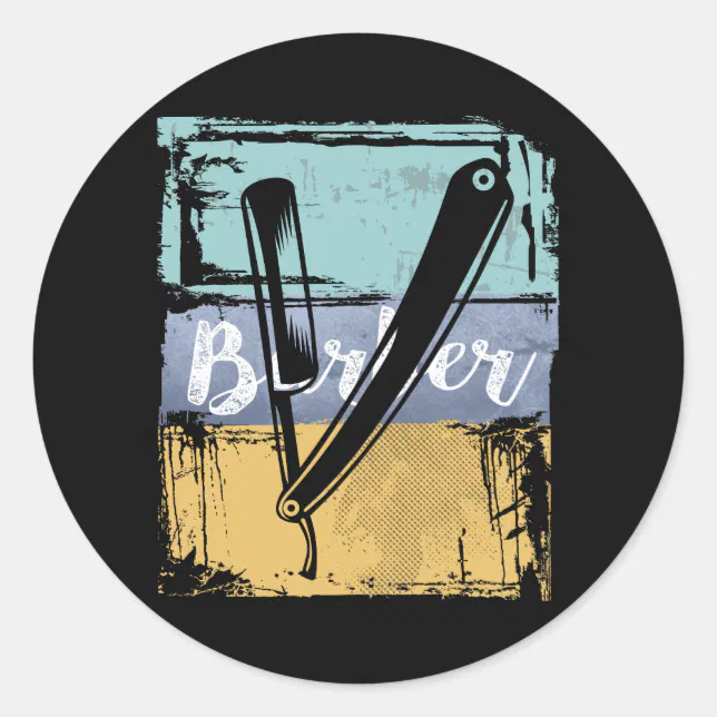 Barber Hairdresser Tee - Vintage Retro Razor Classic Round Sticker | Zazzle