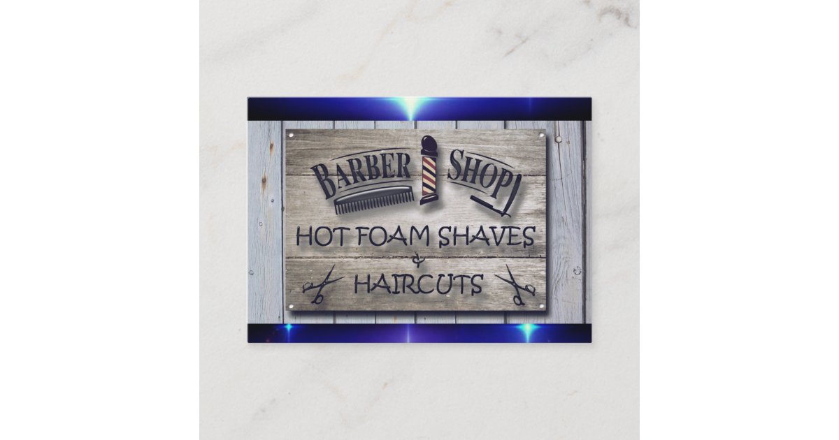 Barber Logo- Sign Popping Blue Trim Business Card | Zazzle