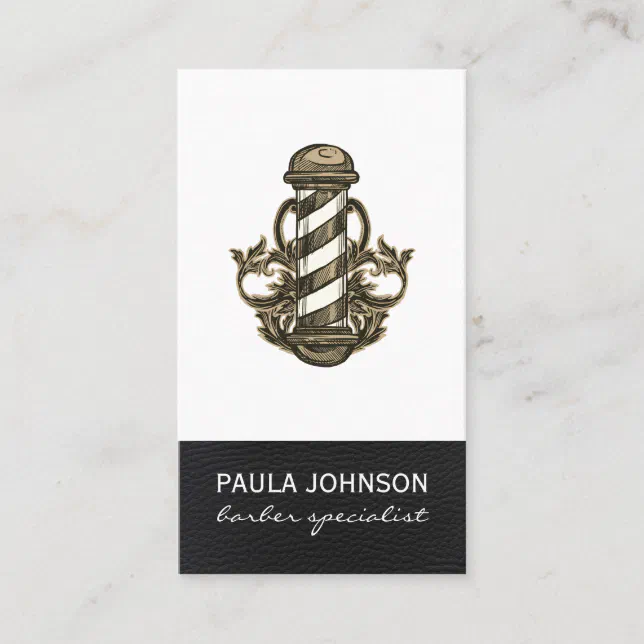 Barber Pole Appointment Leather Stylist Barber Business Card | Zazzle