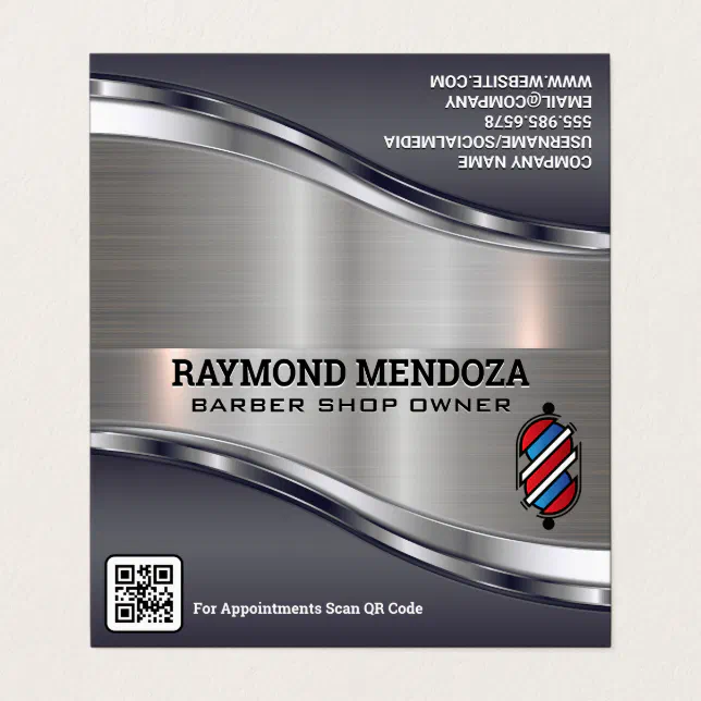 Barber Pole Logo | QR Code | Metallic Sleek Business Card | Zazzle