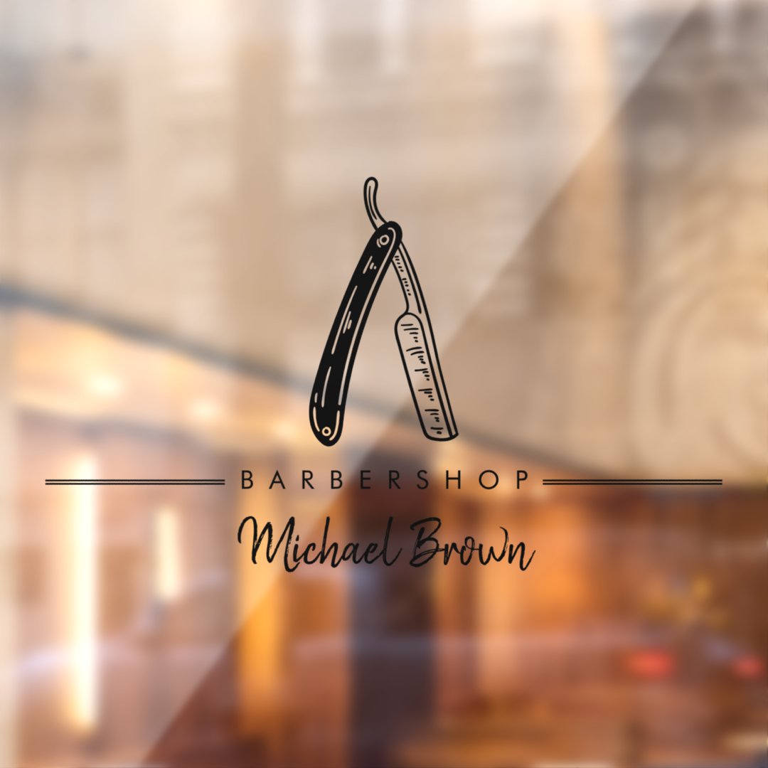 Barber Razor Logo Business Window Cling | Zazzle