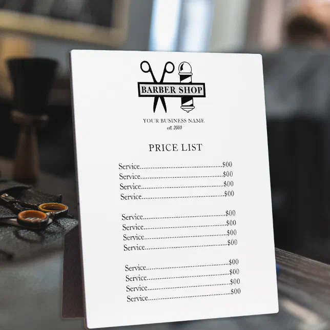 Barber salon professional price list service menu plaque | Zazzle