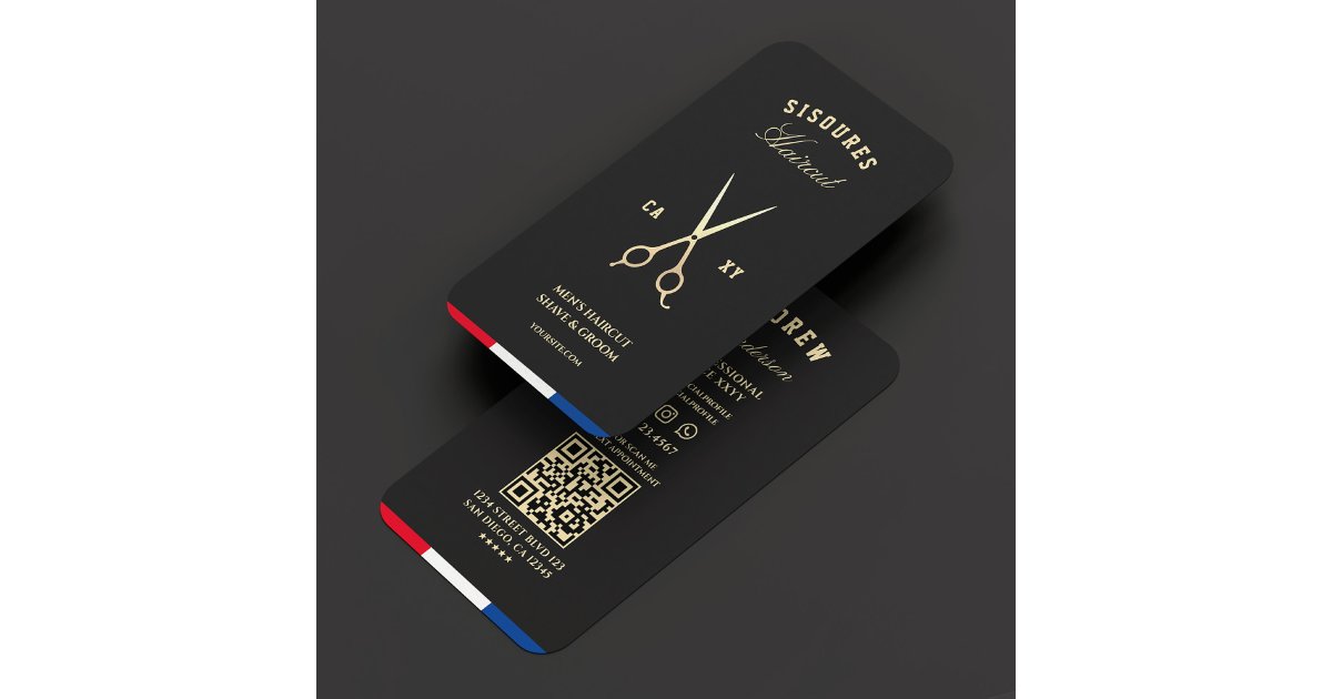 Barber Scissors Black Gold Red Blue White Modern Business Card | Zazzle