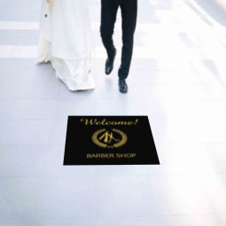 Barber shop black gold elegant welcome salon floor decals | Zazzle