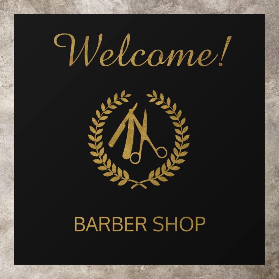Barber shop black gold elegant welcome salon floor decals | Zazzle