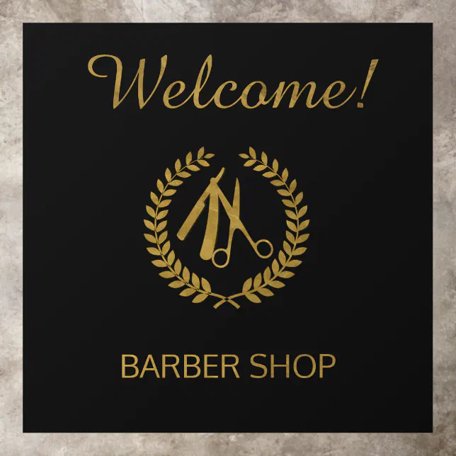 Barber shop black gold elegant welcome salon floor decals | Zazzle