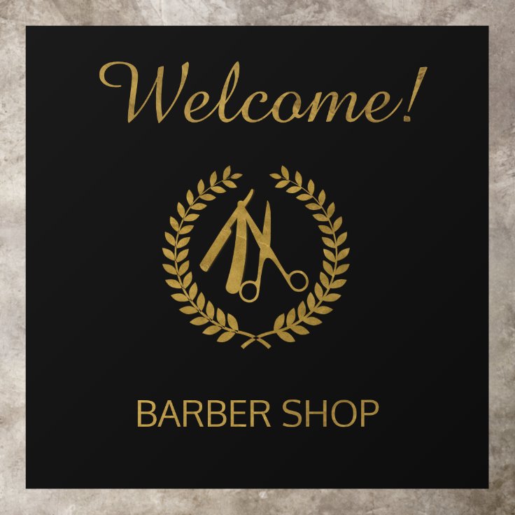 Barber shop black gold elegant welcome salon floor decals | Zazzle