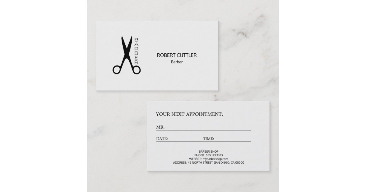 Barber shop black white logo appointment template card | Zazzle