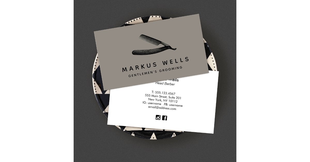 Barber Shop Cool Straight Razor Business Card | Zazzle